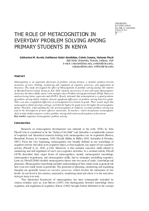 (PDF) THE ROLE OF METACOGNITION IN EVERYDAY PROBLEM SOLVING AMONG ...