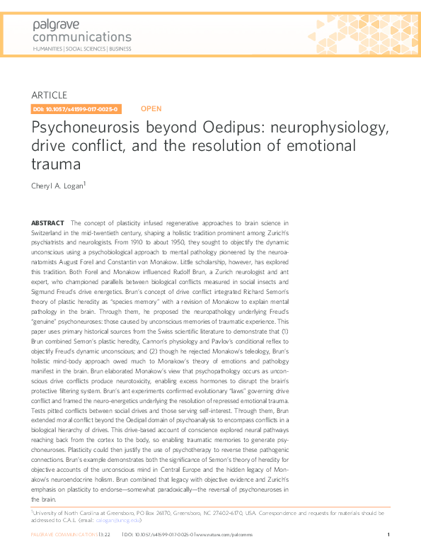 (PDF) Psychoneurosis Beyond Oedipus: Neurophysiology, Drive Conflict ...