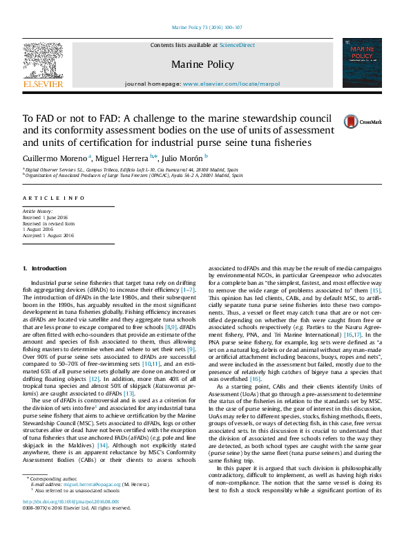 (PDF) To FAD or not to FAD: A challenge to the marine stewardship ...