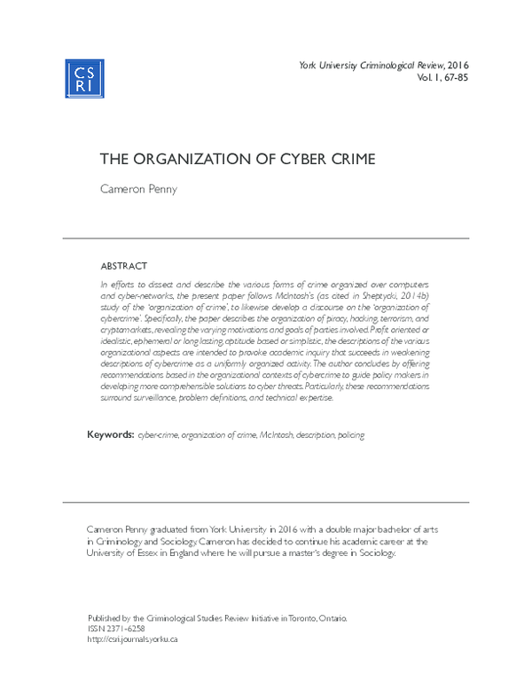 (PDF) THE ORGANIZATION OF CYBER CRIME