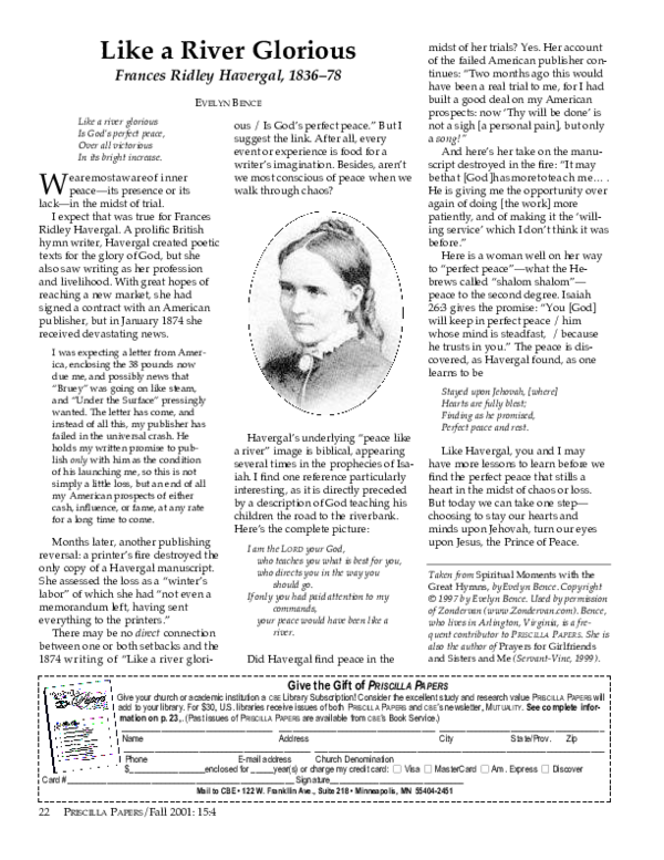 (PDF) Like a River Glorious: Frances Ridley Havergal, 1836–78