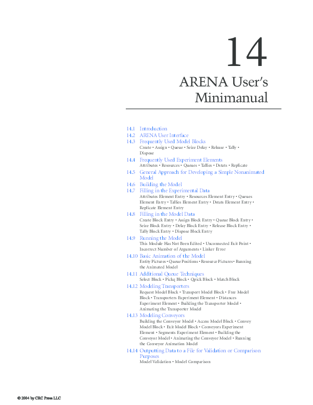 (PDF) 4 ARENA User's Minimanual 14.1 Introduction 14.2 ARENA User ...