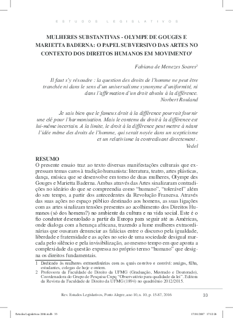 (PDF) MULHERES SUBSTANTIVAS -OLYMPE DE GOUGES E MARIETTA BADERNA: O ...