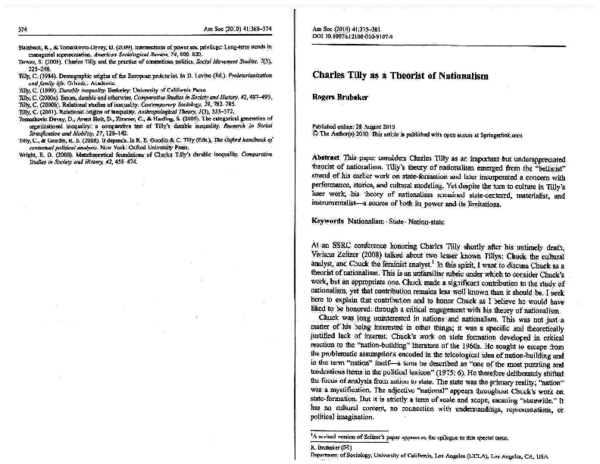 (PDF) Charles Tilly as a Theorist of Nationalism