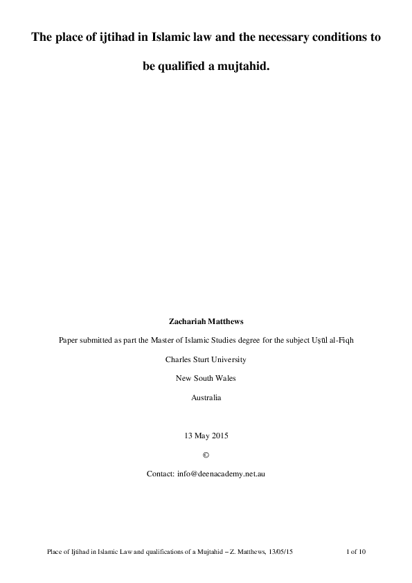 (PDF) The place of ijtihad in Islamic law and the necessary conditions ...