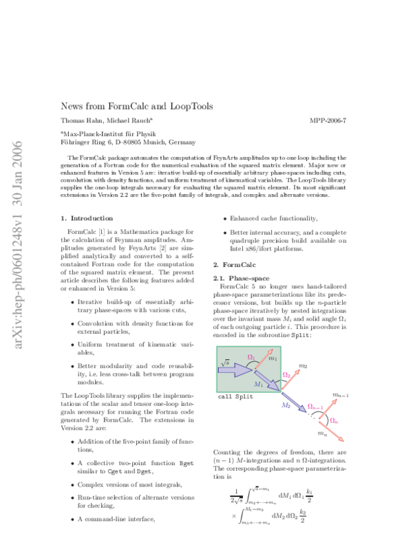 (PDF) News from FormCalc and LoopTools