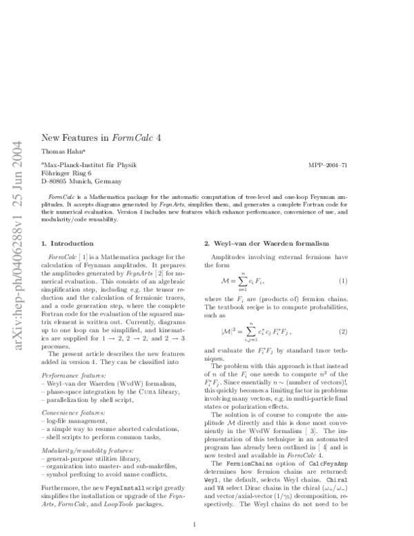 (PDF) New Features in FormCalc 4