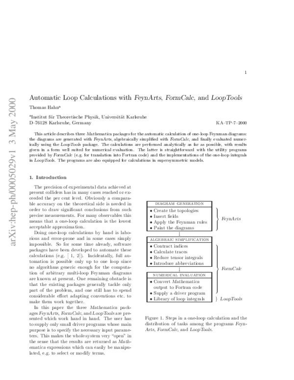 (PDF) Automatic loop calculations with FeynArts, FormCalc, and LoopTools