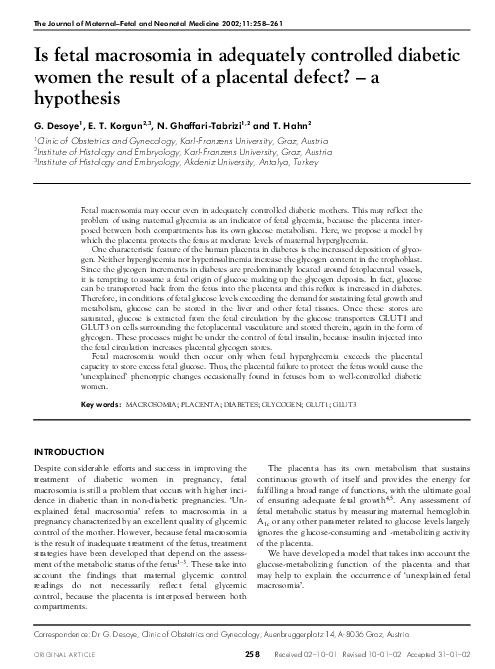 (PDF) Gestational diabetes – predisposing factor in fetal macrosomia ...