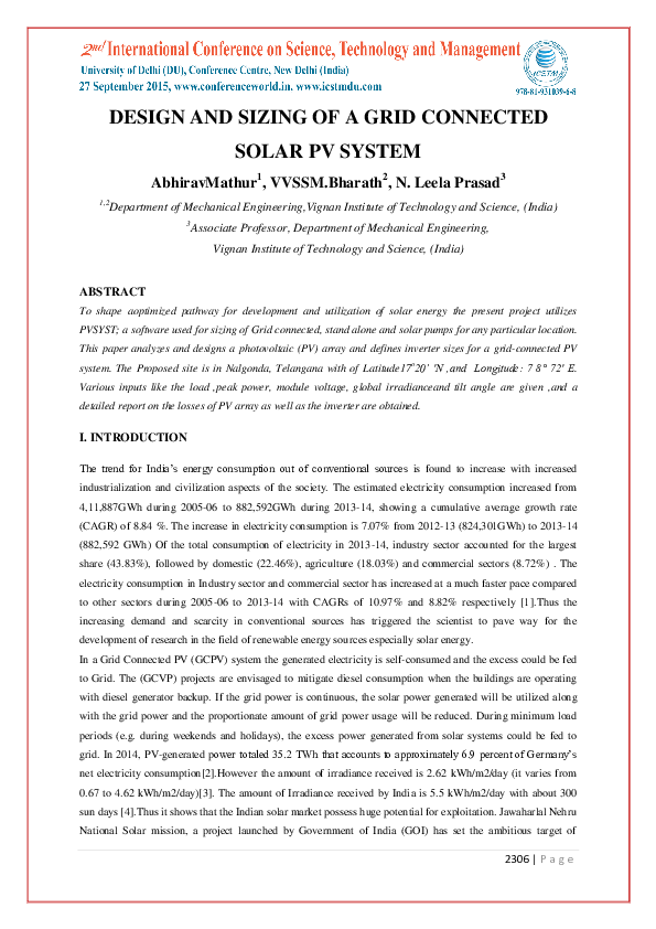 Pdf Design And Sizing Of A Grid Connected Solar Pv System