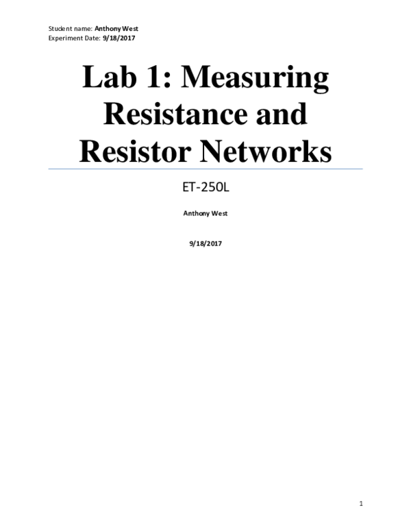 (PDF) Lab 1: Measuring Resistance and Resistor Networks ET-250L