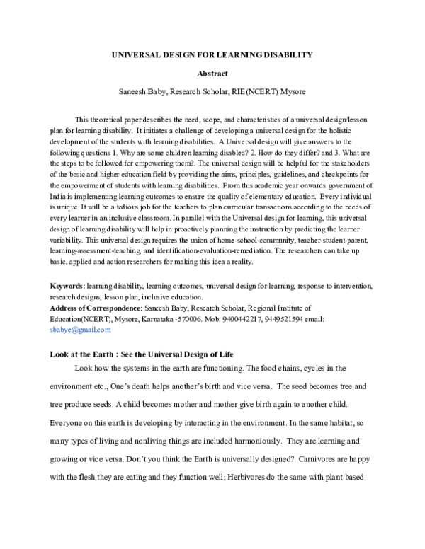 (PDF) Universal Design for Learning Disability
