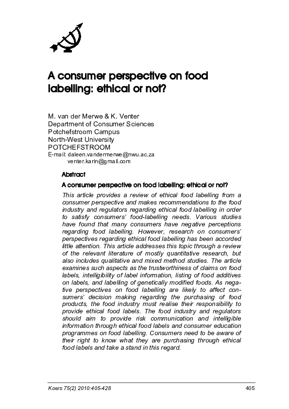 (PDF) A consumer perspective on food labelling: ethical or not