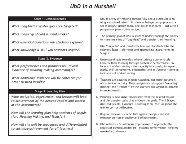 (PDF) UbD in a Nutshell Stage 1: Desired Results Stage 2: Evidence ...