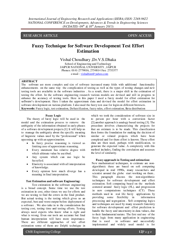 Pdf Fuzzy Model For Software Testing Effort Estimation