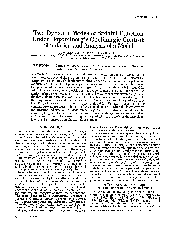Pdf Two Dynamic Modes Of Striatal Function Under Dopaminergic Cholinergic Control Simulation