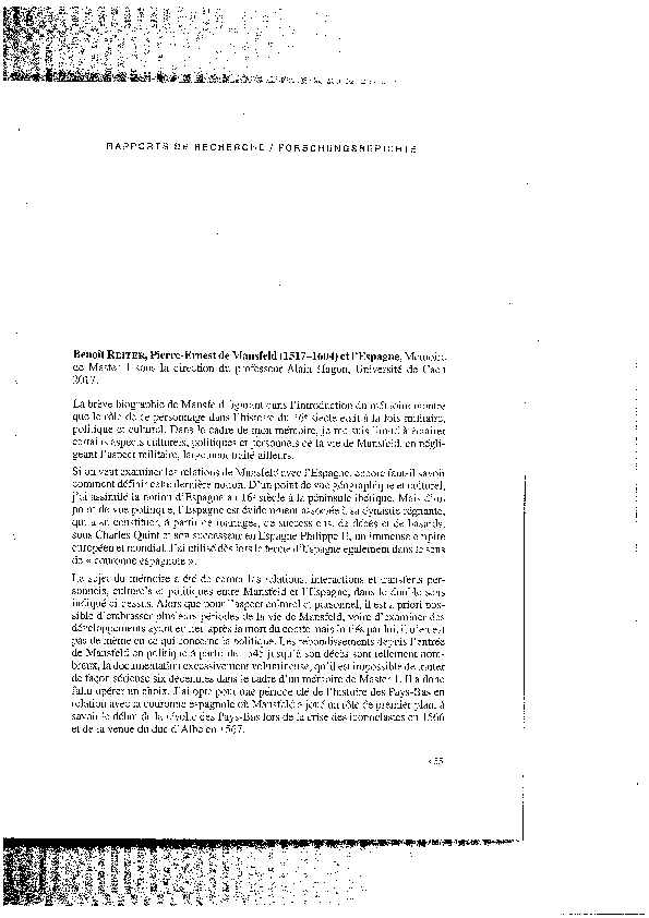 (PDF) Rapport de recherche - Benoît Reiter, Pierre-Ernest de Mansfeld ...