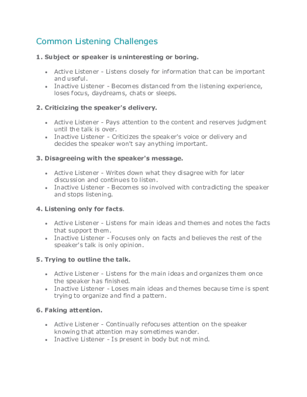 (DOC) Common Listening Challenges