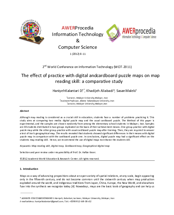 (PDF) The effect of practice with digital and cardboard puzzle maps on ...