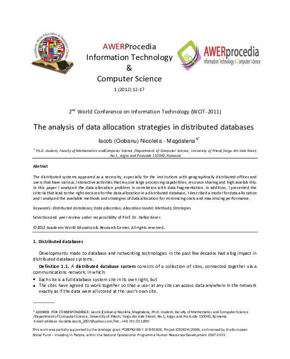 Pdf The Analysis Of Data Allocation Strategies In Distributed Databases 
