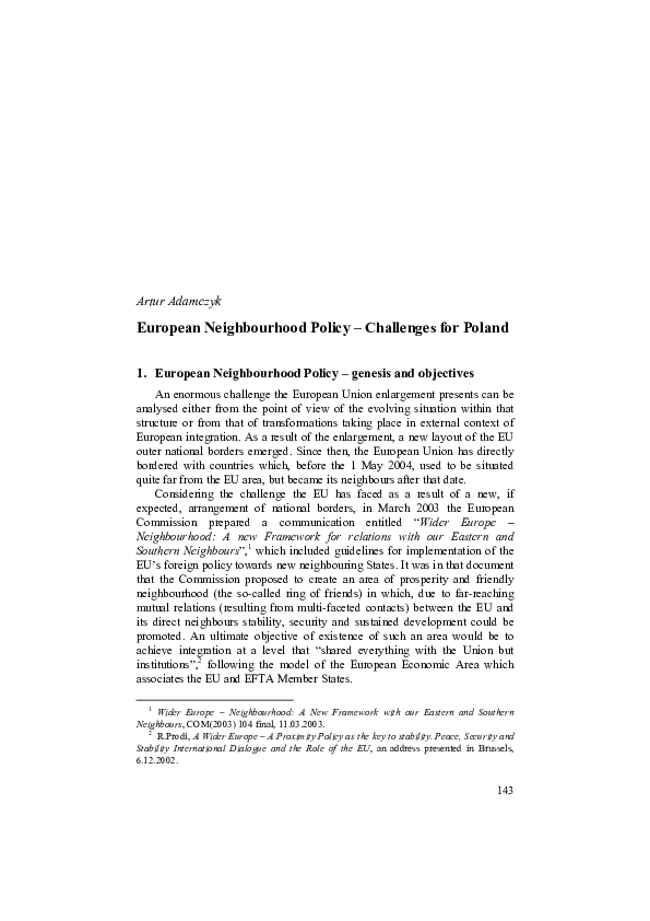 (PDF) European Neighbourhood Policy – Challenges for Poland