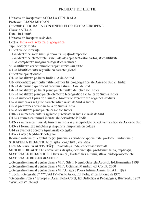 (DOC) PROIECT DE LECTIE