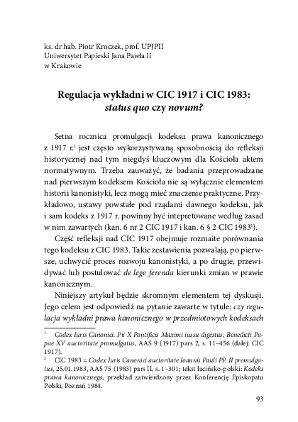 (PDF) Regulacja wykładni w CIC 1917 i CIC 1983 status quo czy novum?