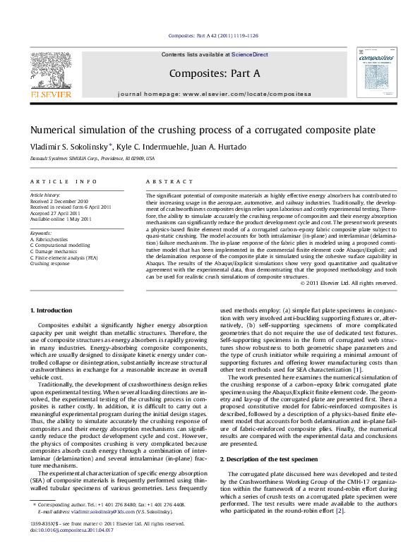 (PDF) Numerical simulation of the crushing process of a corrugated composite plate