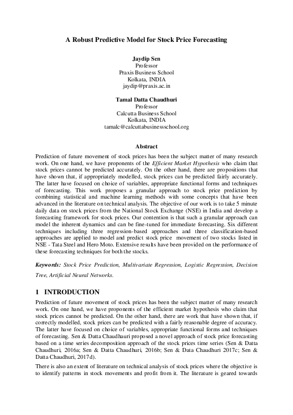 Pdf A Robust Predictive Model For Stock Price Forecasting