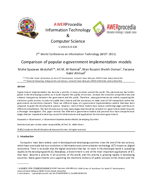 (PDF) Comparison of popular e-government implementation models