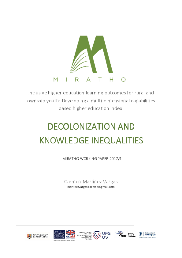 (PDF) Decolonization and knowledge inequalities Miratho working paper ...