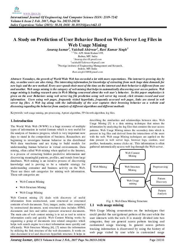 (PDF) A Study on Prediction of User Behavior Based on Web Server Log Files in Web Usage Mining