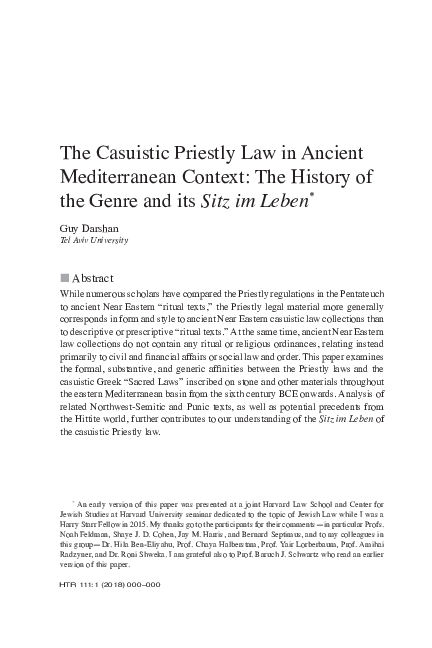 (PDF) The Casuistic Priestly Law in Ancient Mediterranean Context: The ...