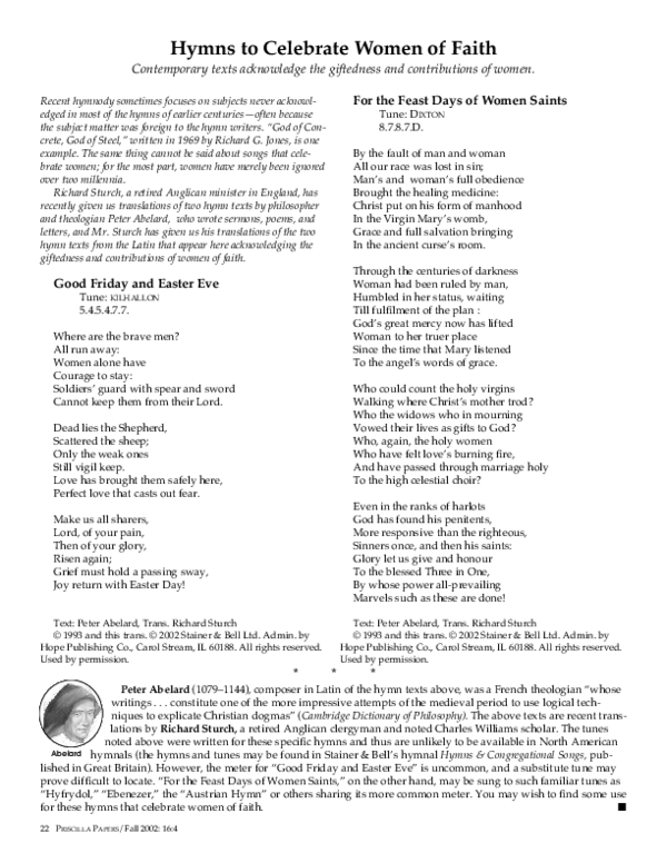 (PDF) Hymns to Celebrate Women of Faith