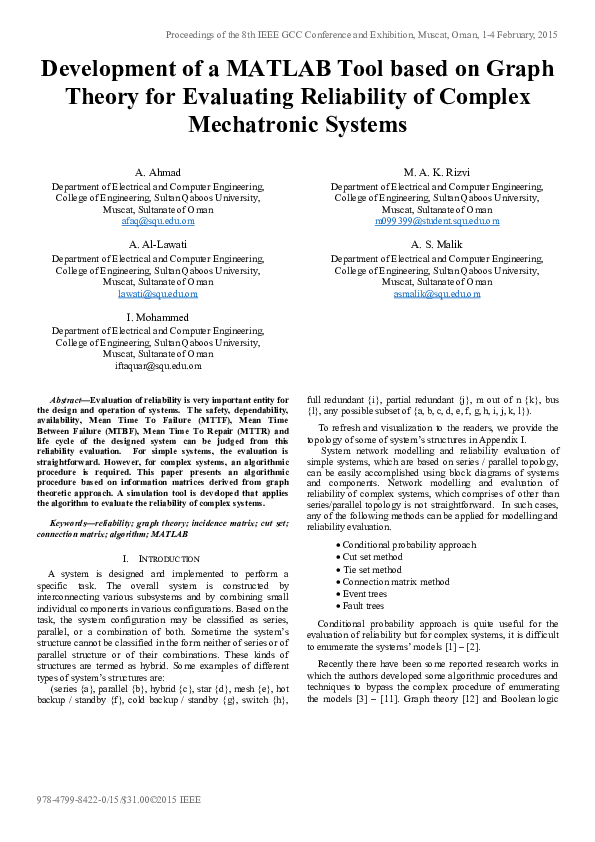 Pdf Development Of A Matlab Tool Based On Graph Theory For Evaluating Reliability Of Complex