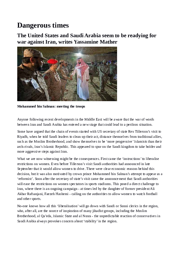 (DOC) Dangerous times The United States and Saudi Arabia seem to be ...