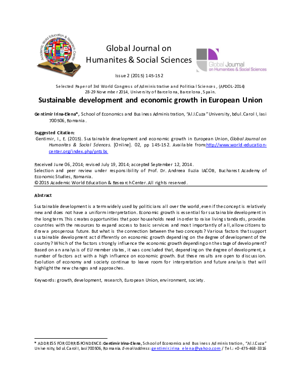 (PDF) Sustainable development and economic growth in European Union