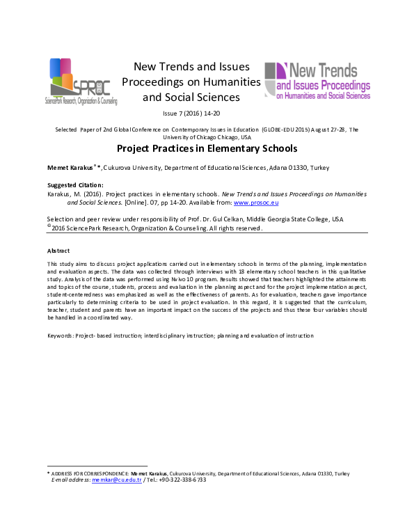 (PDF) Project Practices in Elementary Schools