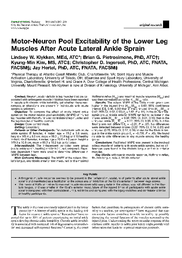 (PDF) Motor-Neuron Pool Excitability of the Lower Leg Muscles After ...