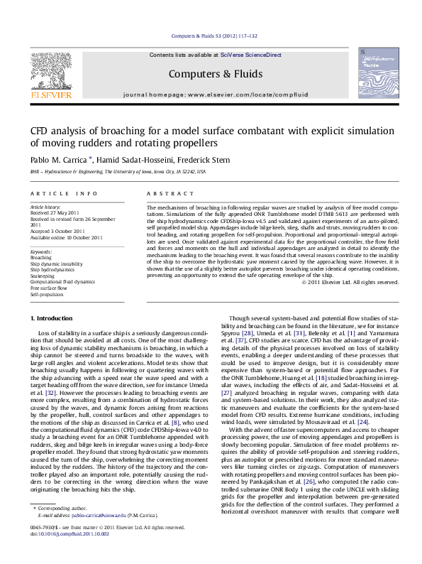 Pdf Cfd Analysis Of Broaching In Surface Combatants 