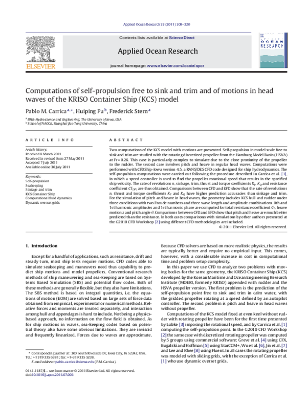 (PDF) Computations of self-propulsion free to sink and trim and of ...