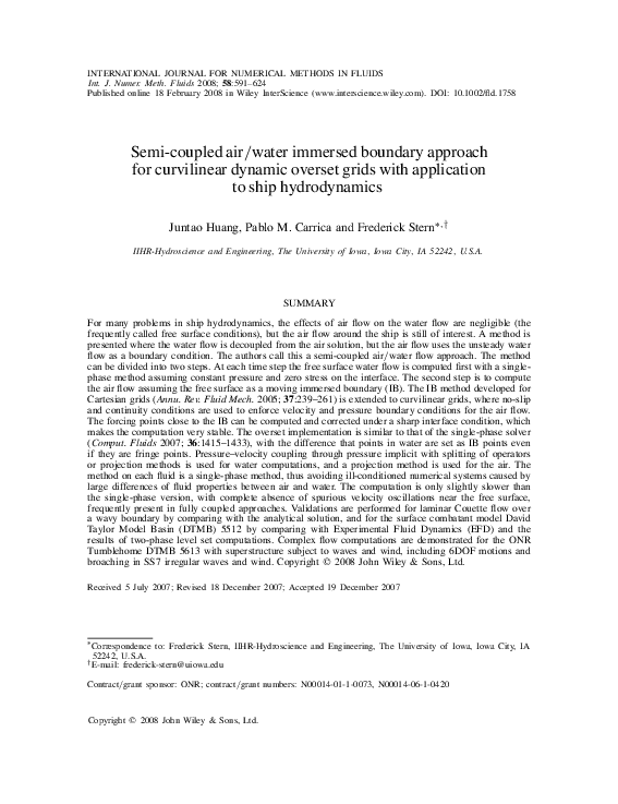 (PDF) Semi-coupled air/water immersed boundary approach for curvilinear dynamic overset grids ...