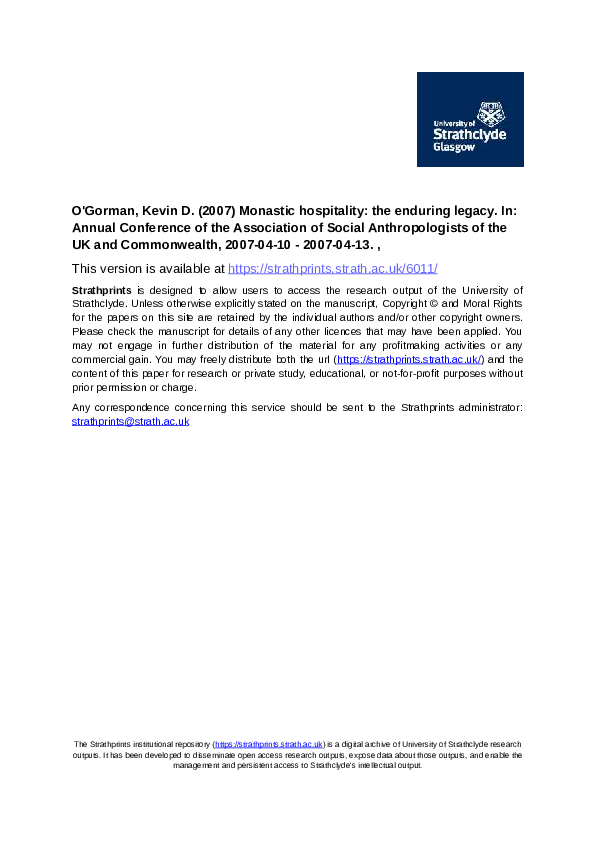 (PDF) Monastic Hospitality: the Enduring Legacy