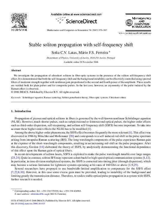 (PDF) Stable soliton propagation with self-frequency shift