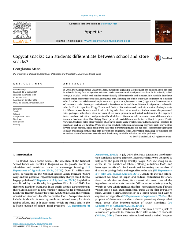 (PDF) Copycat snacks: Can students differentiate between school and ...