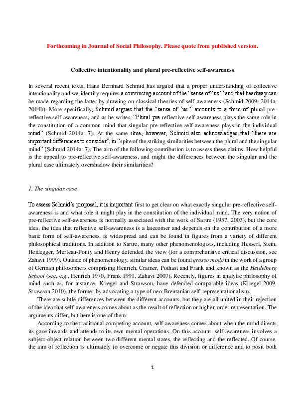 (PDF) Collective intentionality and plural pre-reflective self ...