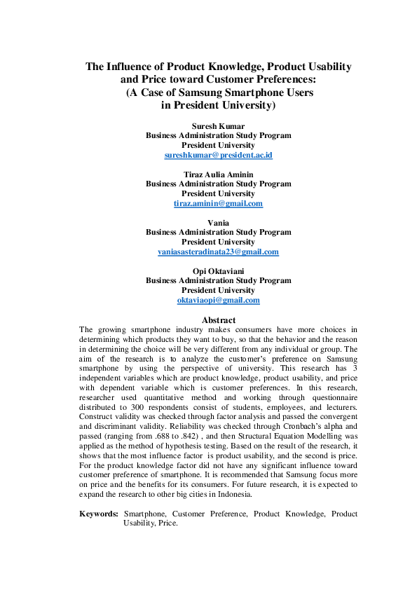 (PDF) The Influence of Product Knowledge, Product Usability and Price ...