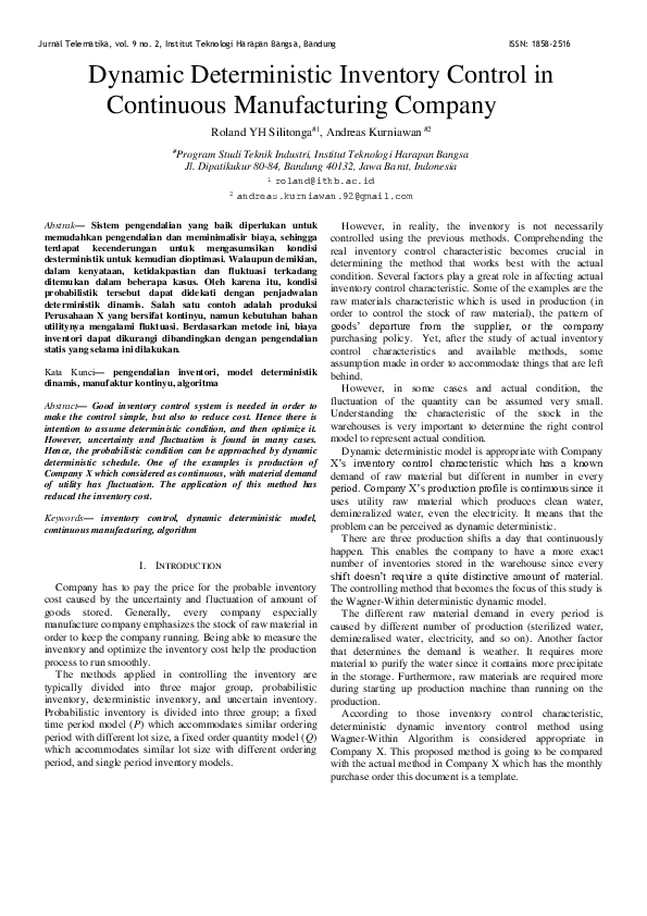 (PDF) Dynamic Deterministic Inventory Control in Continuous ...