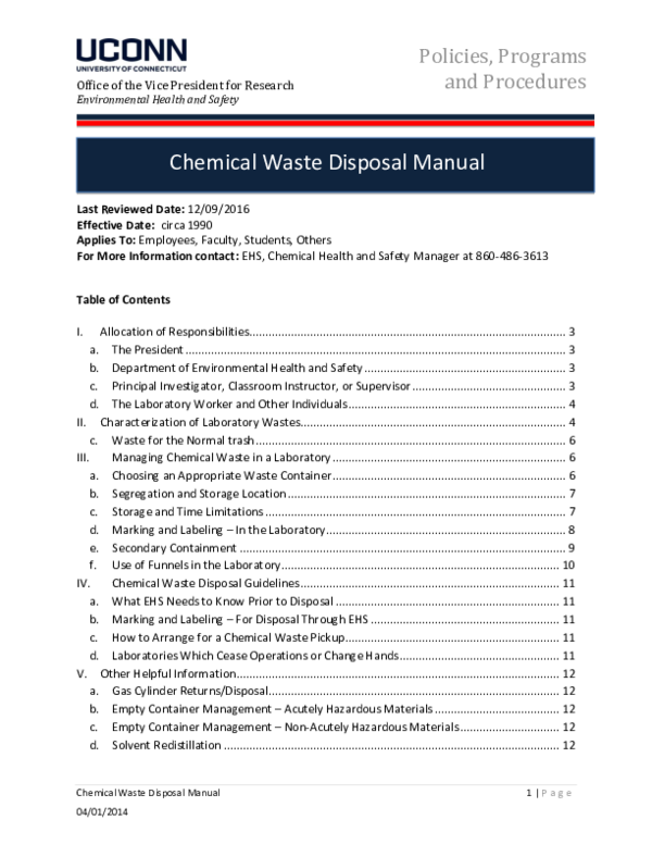 (PDF) Chemical Waste Disposal Manual