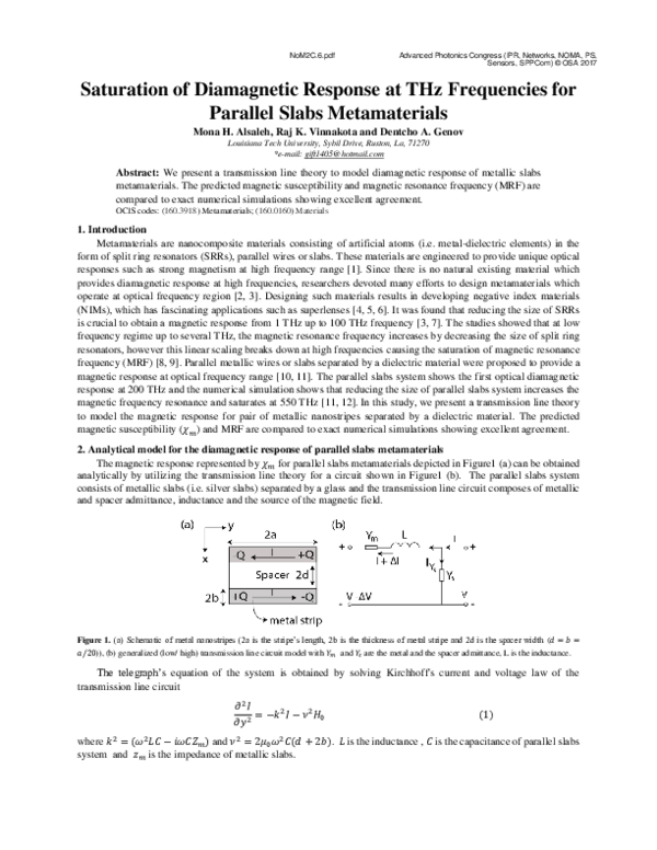 (PDF) Saturation of Diamagnetic Response at THz Frequencies for ...